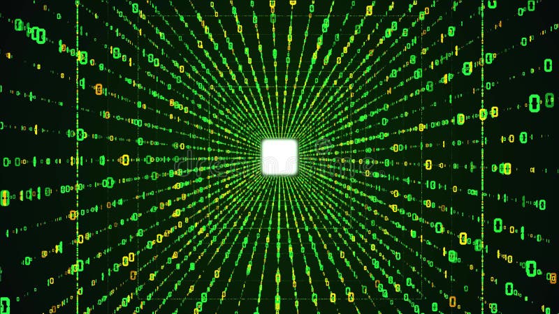 Abstract Technology Green Orange Shiny Infinite Square Tunnel with ...