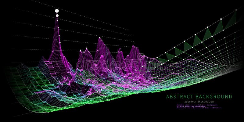 Abstract Technology Background With Bending Color Grid Data Visual Presentation Of Analytics