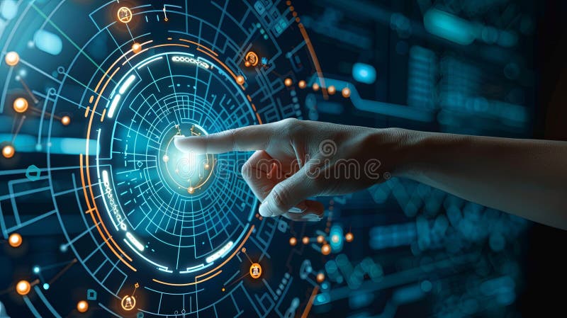 Abstract Technology Hand Touching Circular Diagram on Virtual Screen ...