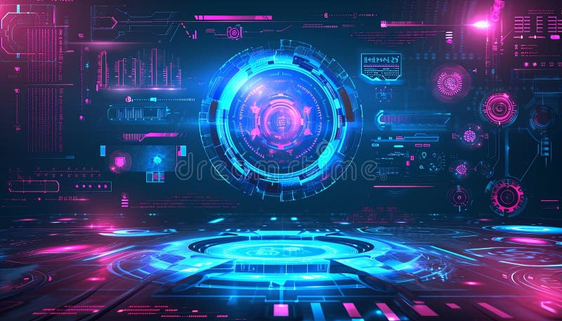 Abstract Technology Hud Interface Hologram Elements Neon Lights Stock Illustration ...