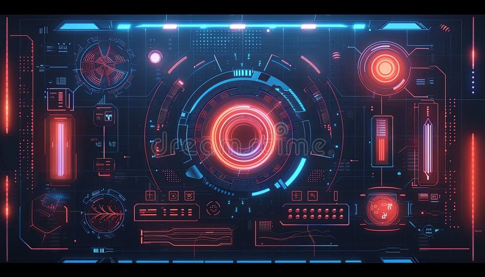 Abstract Technology Hud Interface Hologram Elements Neon Lights Stock ...