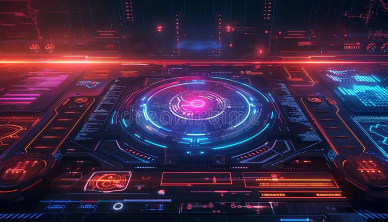 Abstract Technology Hud Interface Hologram Elements Neon Lights Stock ...