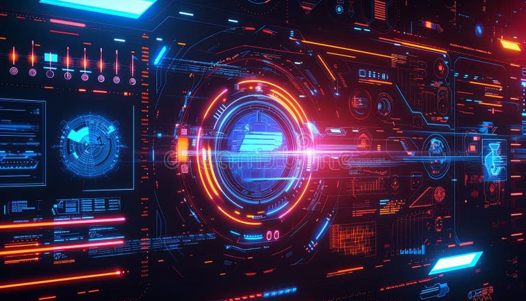 Abstract Technology Hud Interface Hologram Elements Neon Lights Stock ...