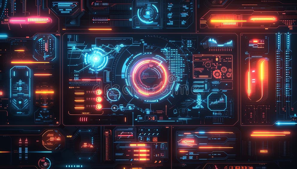 Abstract Technology Hud Interface Hologram Elements Neon Lights Stock ...