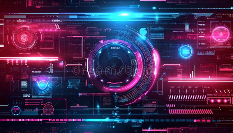 Abstract Technology Hud Interface Hologram Elements Neon Lights Stock ...