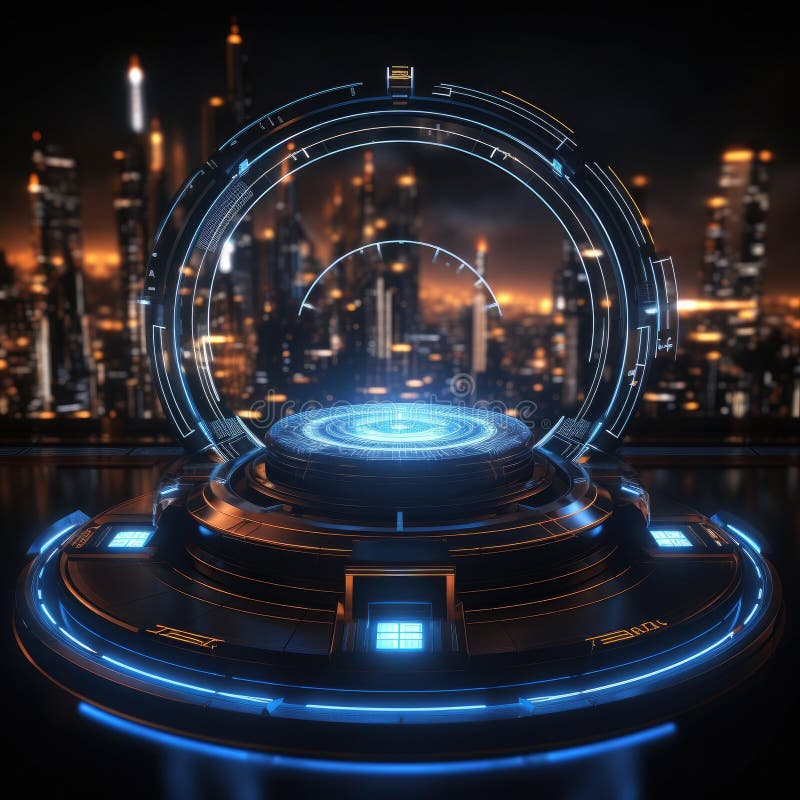Abstract Technology Hud Interface Hologram Elements Neon Lights, Circle ...