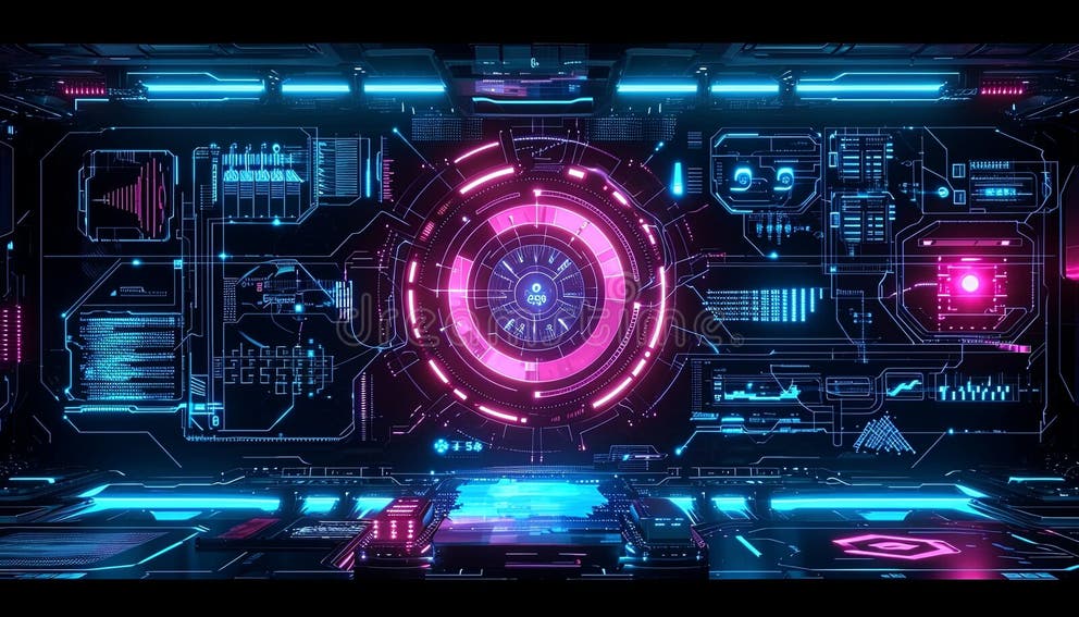 Abstract Technology Hud Interface Hologram Elements Neon Lights Stock ...