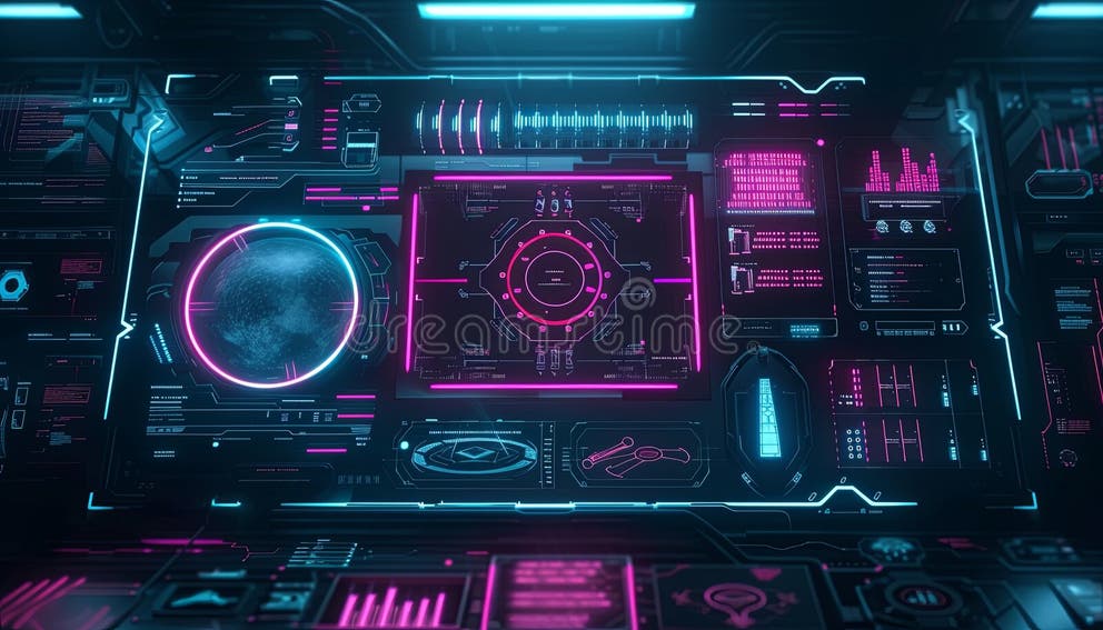 Abstract Technology Hud Interface Hologram Elements Neon Lights Stock ...