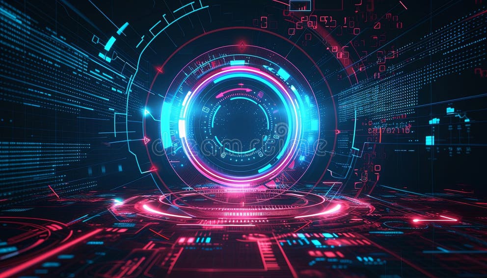 Abstract Technology Hud Interface Hologram Elements Neon Lights Stock ...