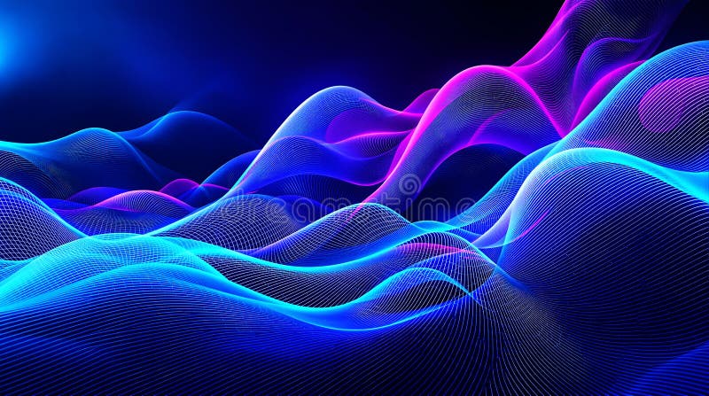 Abstract Technology-Inspired Background with Glowing Cyber Waves and ...