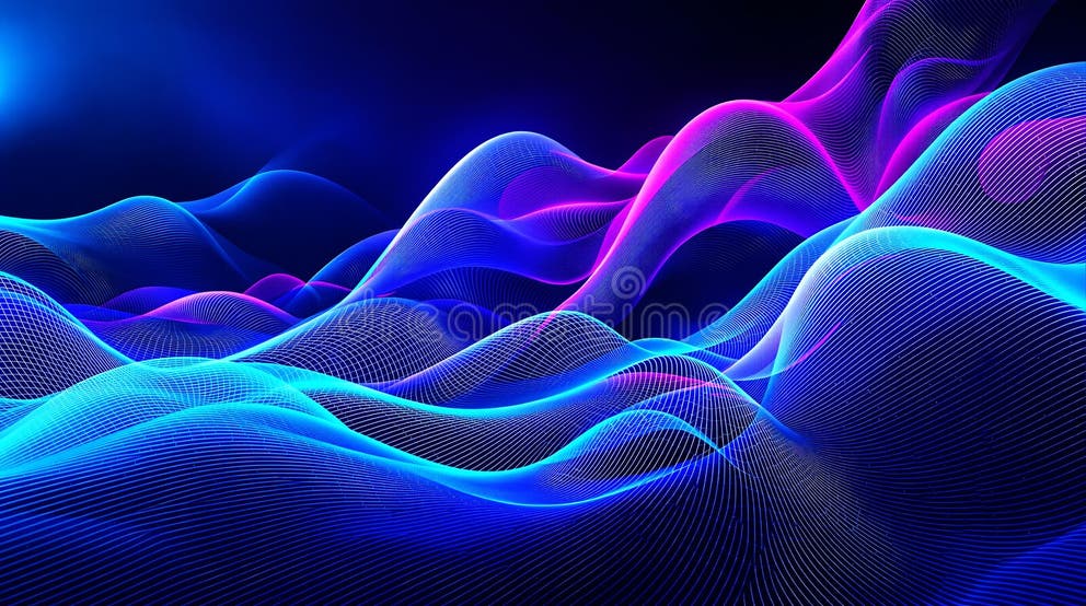Abstract Technology-Inspired Background with Glowing Cyber Waves and ...