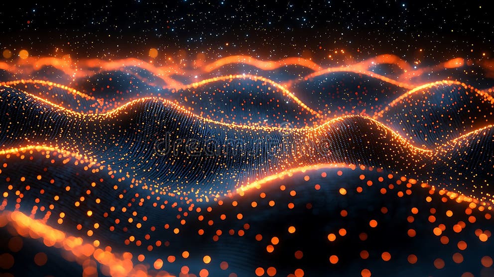 Abstract Technology Inspired Design with Glowing Waves and Particles ...