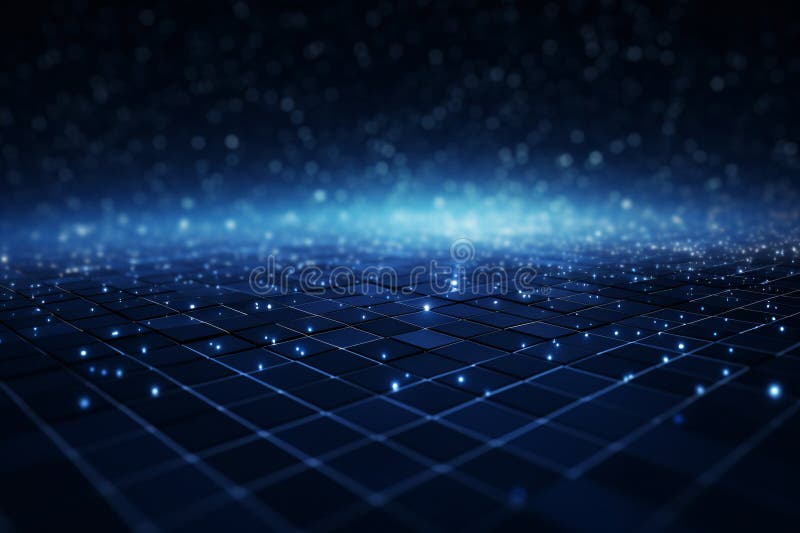 Abstract Technology Network of Blue Grid and Particles on Dark ...