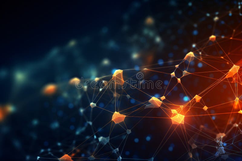 Abstract Technology Network of Blue Grid and Particles on Dark Background Stock Illustration ...