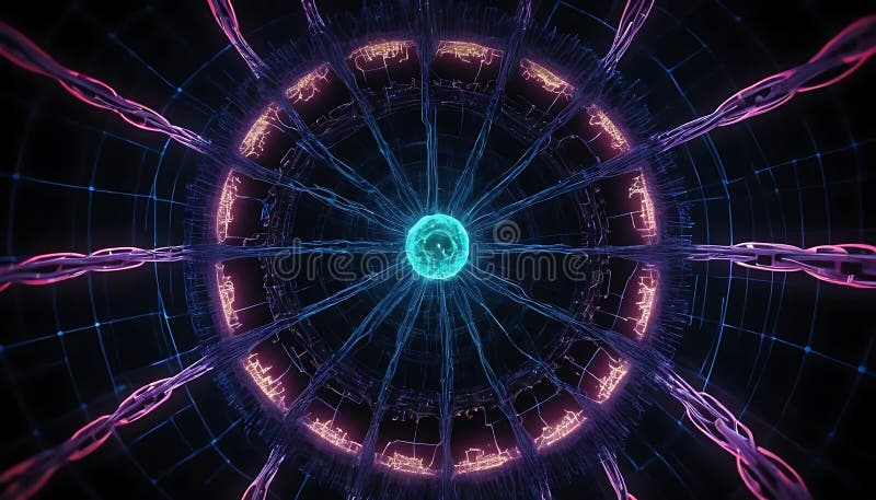Abstract Technology Network with Glowing Orb and Chains Connecting To ...