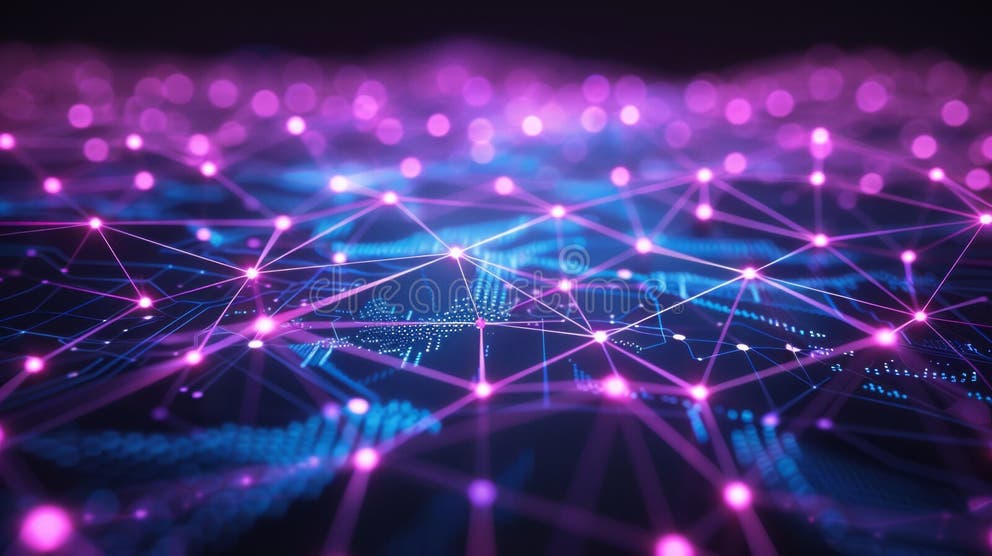 Abstract Technology Network with Nodes and Connections, Data Transfer ...