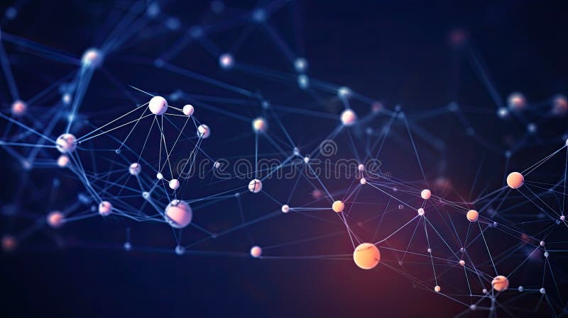 Abstract Technology Network Nodes with Polygonal Shapes on Dark Blue ...