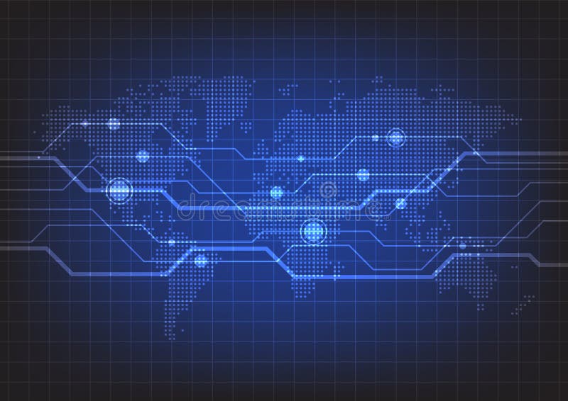 Abstract Technology with Pixel World Map Background Stock Illustration ...