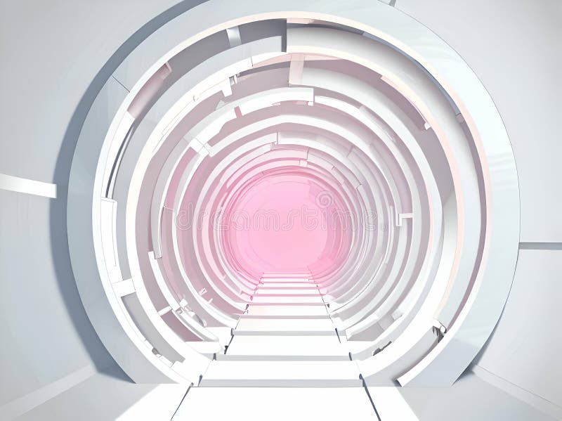 Abstract Technology Round Tunnel White Pink Metal Stock Illustration ...