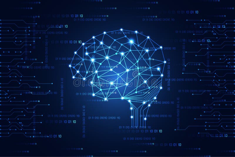 Abstract Technology Science Concept Brain Digital Link on Hi Tech Blue ...