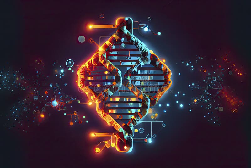 Abstract Technology Science Concept, DNA Code Structure with Glow ...