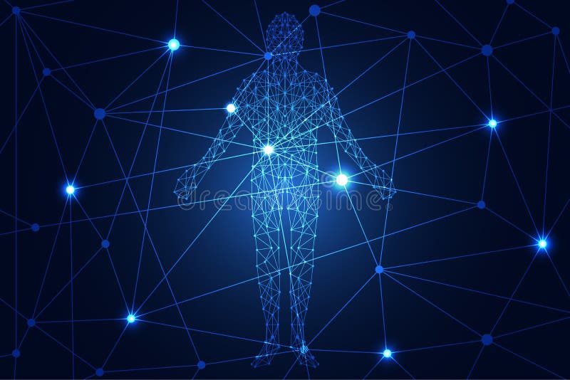 Abstract Technology Science Concept Human Digital Link on Hi Tech Blue ...
