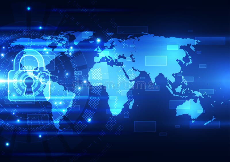 Abstract Technology Security on Global Network Background, Vector ...