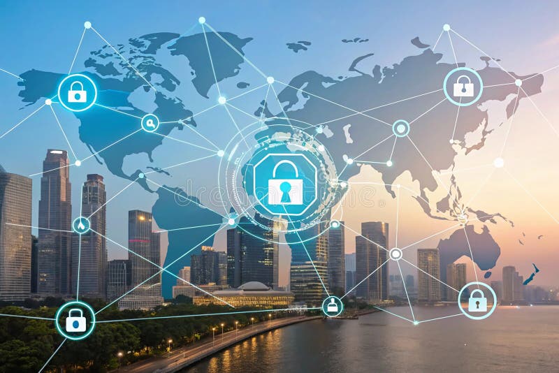 Abstract Technology Security on Global Network Background, Illustration Innovation Stock ...