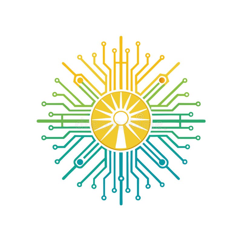 Abstract Technology Sun with Circuit Board Connections Emanating from a ...