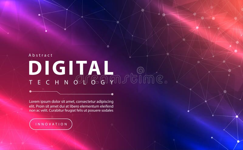 Digital Technology Banner Pink Blue Background Concept with Technology ...