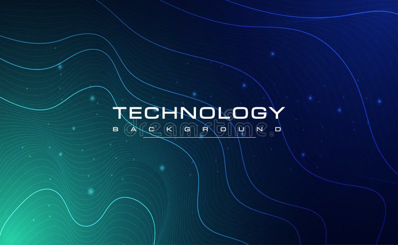 Digital Technology Contour Line Blue Green Background Cyber Media World ...