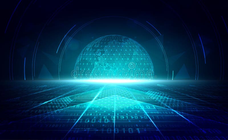 Abstract Digital Technology Big Data Blue Green Background Cyber Nano ...