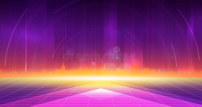 Digital Technology City Metaverse Neon Blue Purple Background, Abstract ...