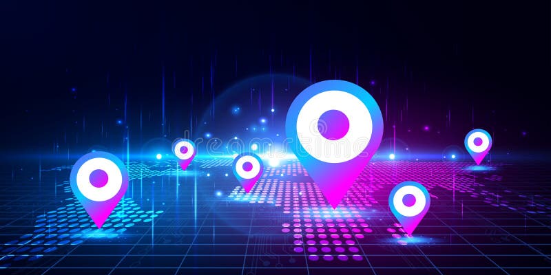 Abstract Map GPS Pin Navigation, Digital Technology Cloud Futuristic ...