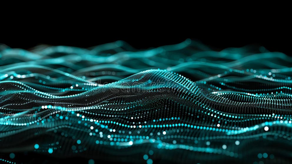 Abstract Technology Wavy Lines with Glowing Particles on Dark ...