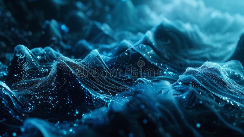 Abstract Techscape: Blue Data Waves, Digital Network, Futuristic ...