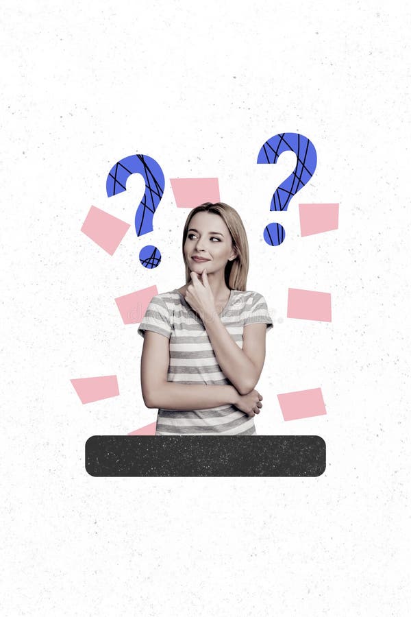 Abstract Template Graphics Collage Image of Thoughtful Lady Asking ...