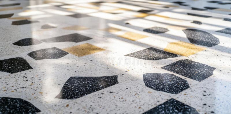 Abstract Terrazzo Floor with Geometric Pattern and Light Effect on the ...