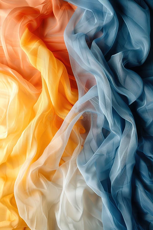 Abstract Textile Cloth Waves Blue and Orange Colored, Linen Fabric ...