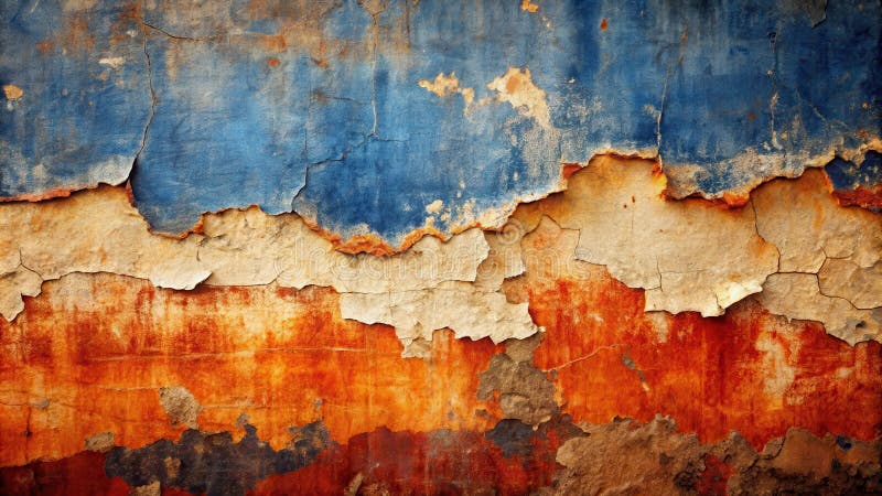 Abstract Texture of Aged, Flaking Paint with Blue, Beige, and Rust Hues ...