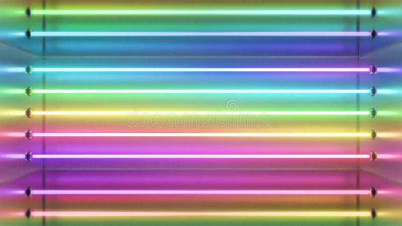 Fluorescent Rainbow Neon Light Tubes Glowing Spectrum 3D Laser Beams ...