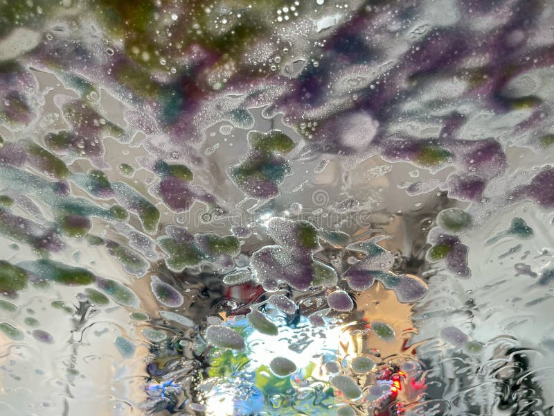 Abstract Texture Background View of a Windshield in a Car Wash Stock ...