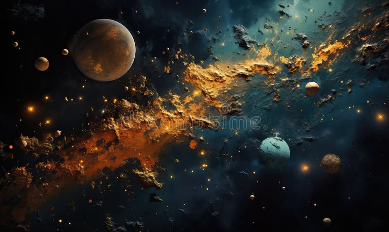 Abstract Texture Galaxy Background with Satellites. Stock Illustration ...