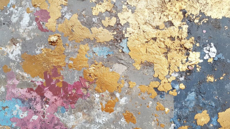Abstract Texture with Gold and Colorful Paint Fragments on a Surface ...