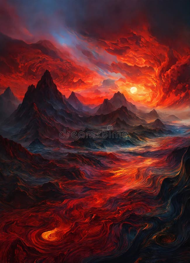 Abstract Texture Landscape of Red Stream of Water Flow into the Ocean ...