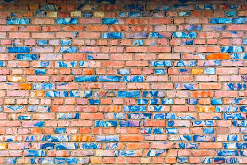 Abstract Texture of Old Cracked Red-blue Brick Wall Stock Photo - Image ...