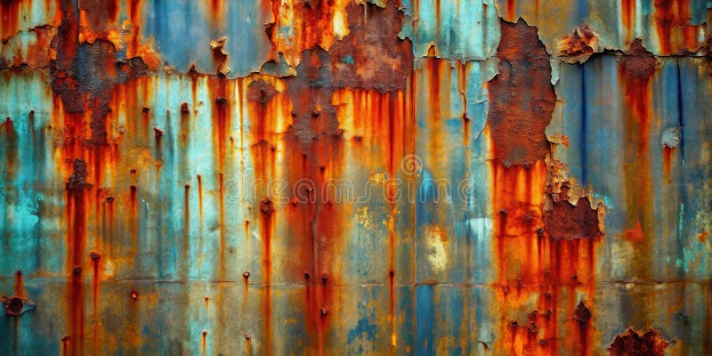 Abstract Texture of Rusted Metal Panel with Vivid Hues and Peeling ...