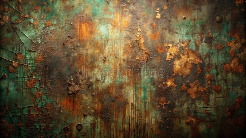 Abstract Texture of Rusted Metal Surface with Deep Teal and Orange Hues ...