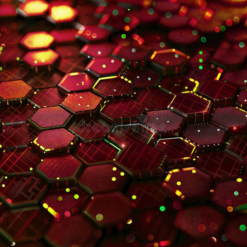 Abstract Texture Technology Background with Red Hexagons and Light ...