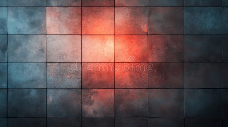 Abstract Textured Background of Dark Tiles with a Glowing Red Center ...